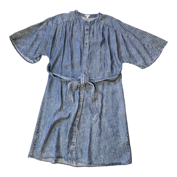 Reba | Dresses | Reba Pin Stripe Chambray Belted Denim Dress Womens ...